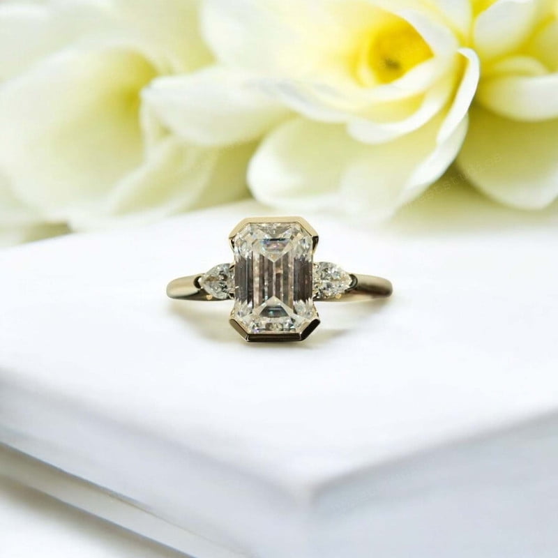 Dbeststudios 8X6 MM / Emerald Cut Moissanite Engagement Ring Bezel Set ...