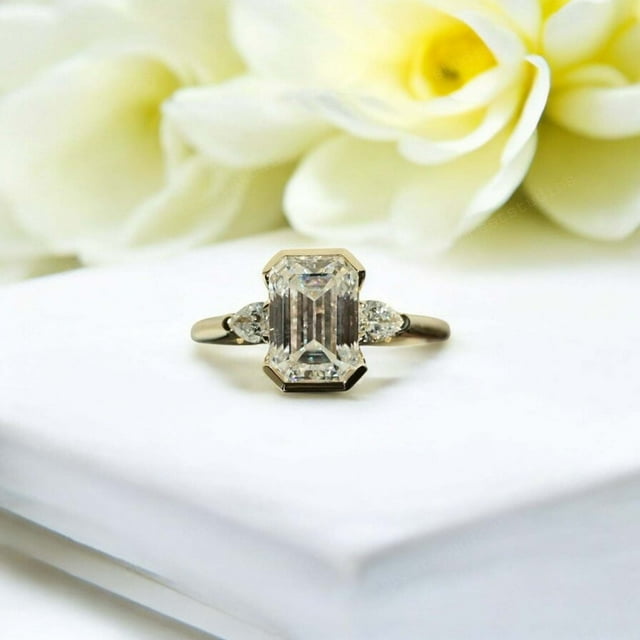Dbeststudios 8X6 MM / Emerald Cut Moissanite Engagement Ring Bezel Set ...