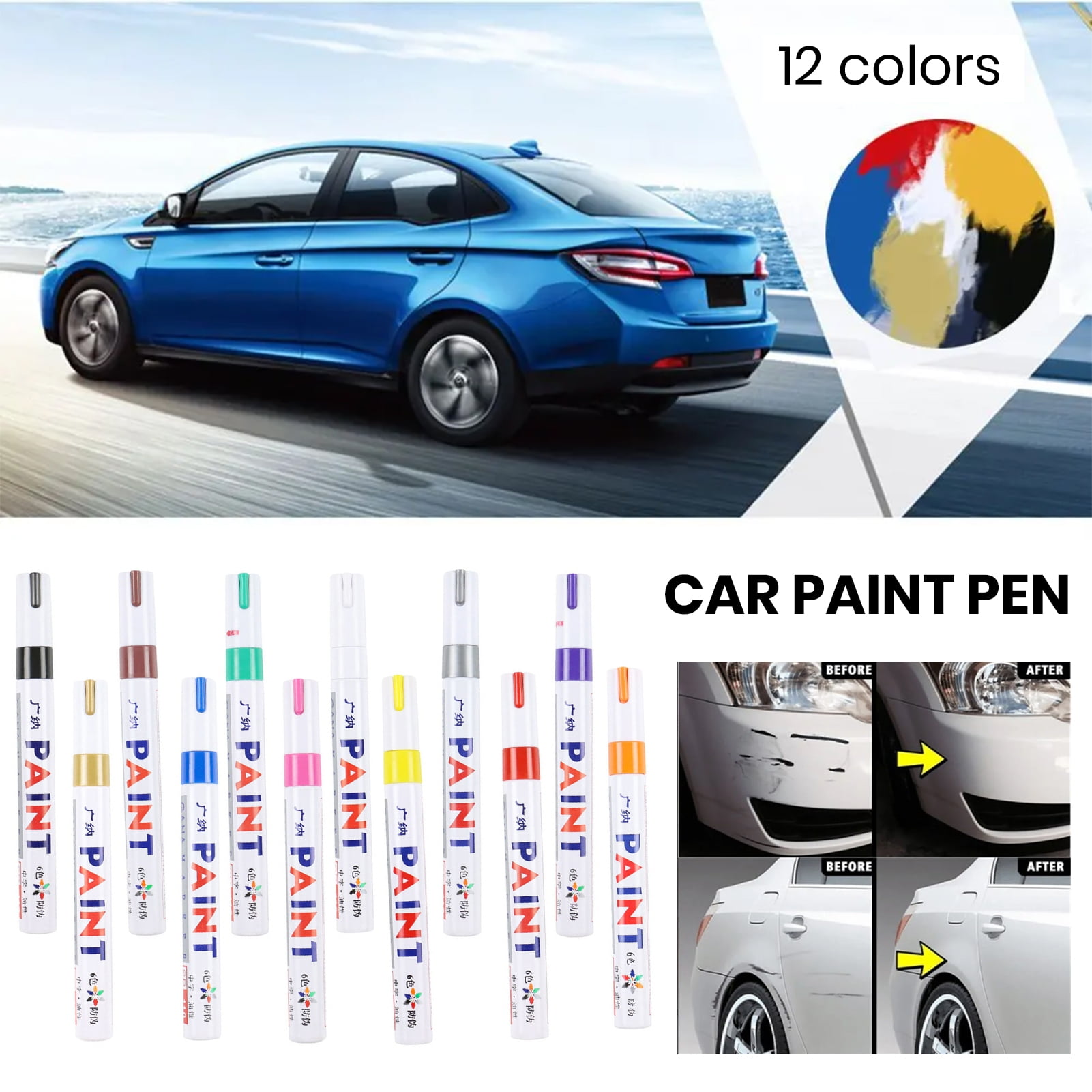 Dbuoem 12 Pcs Car Paint Pen Quick Dry Waterproof Oil Based Medium Tip ...