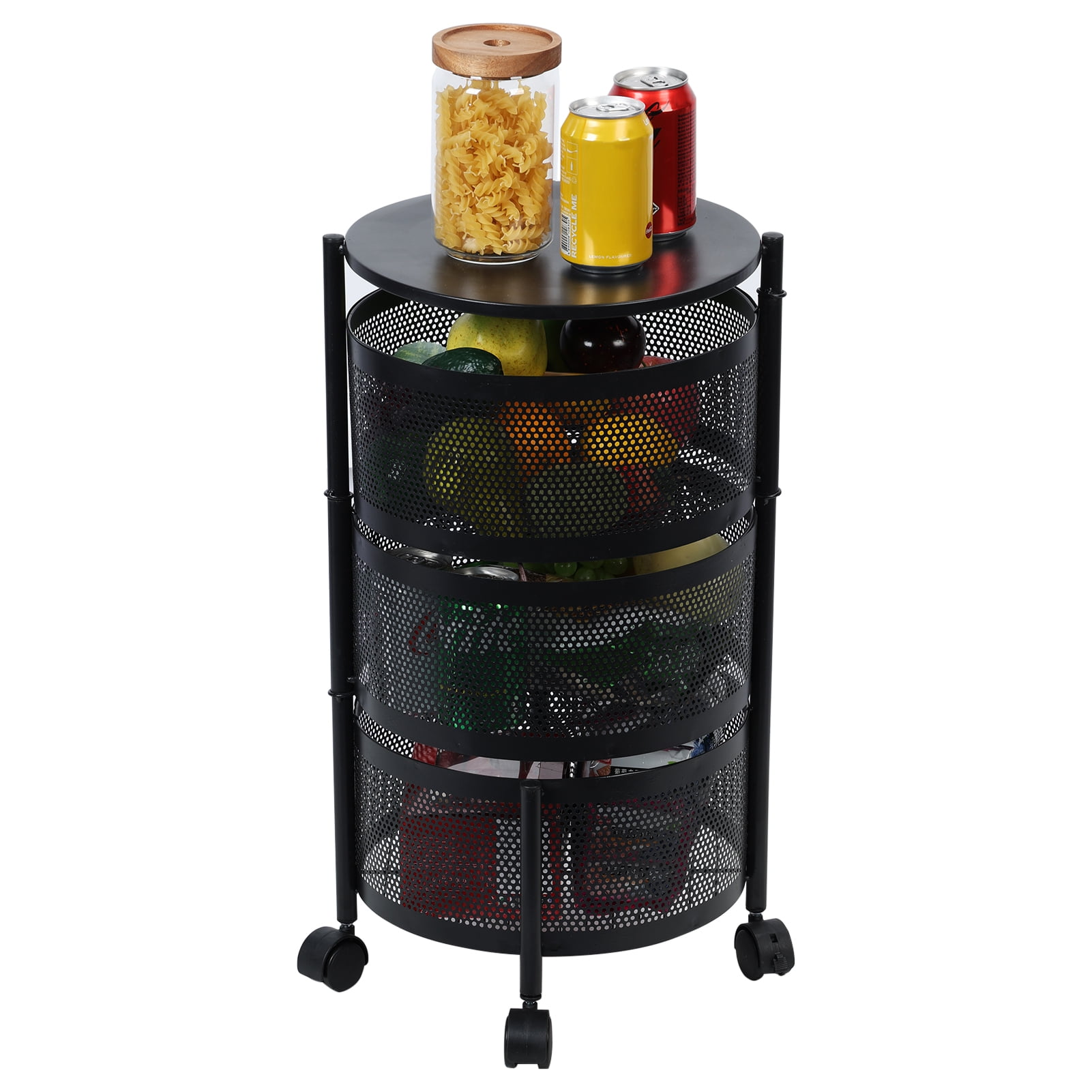 Dbuoem 3 Tier Kitchen Storage Cart,Circular Rotating Basket,Large ...