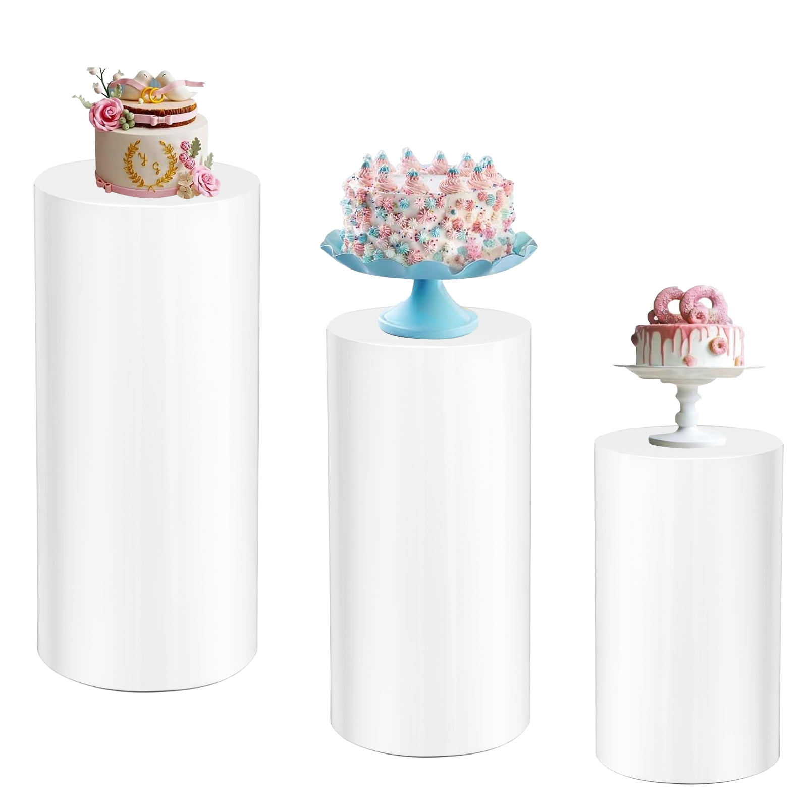 Dbuoem 3Pcs Pedestal Stand,1 Set Cylinder Pedestal Stands,White Round ...