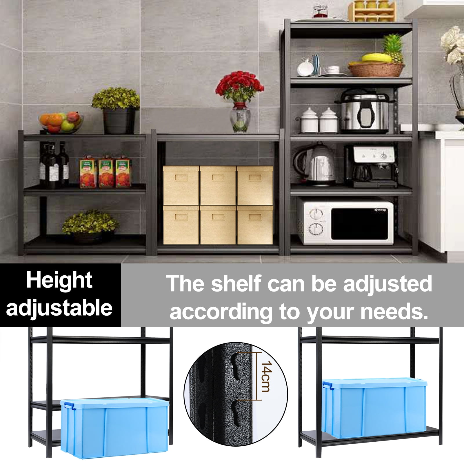 Dbuoem 48''L Garage Shelving, 5 Tier Adjustable Metal Shelving,Heavy ...