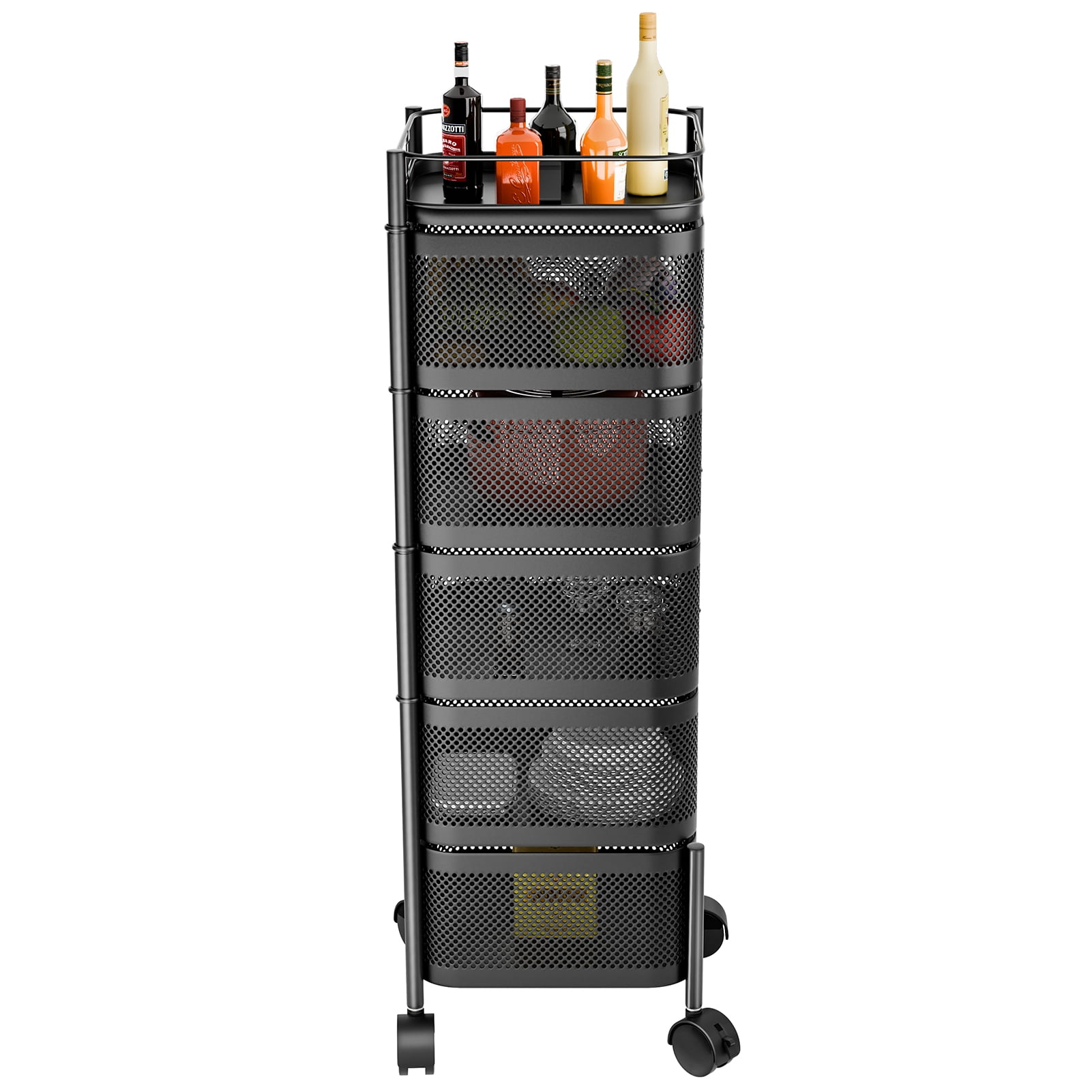 Dbuoem 5-Layer Kitchen Trolley,Kitchen Storage on Wheels, Rotating ...