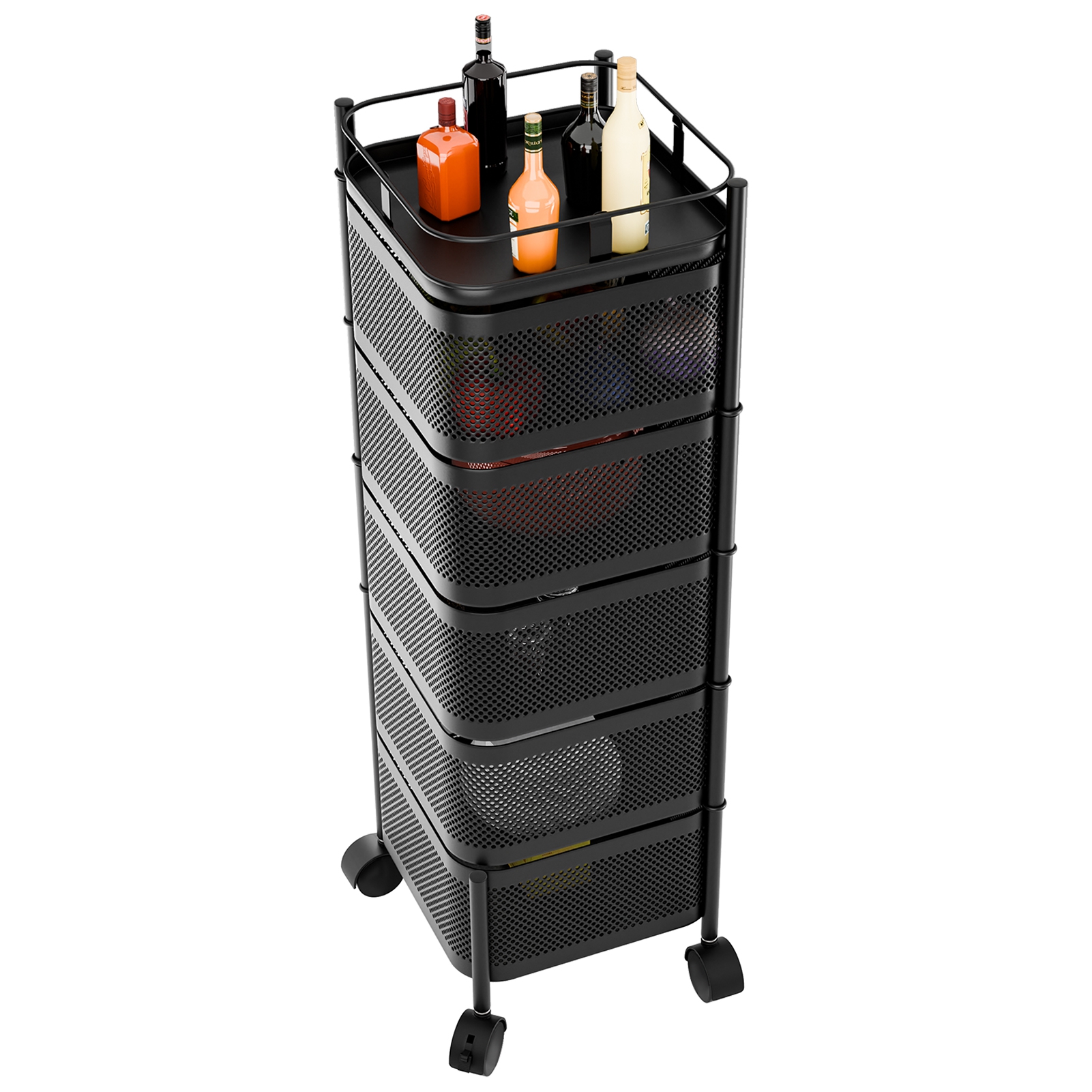 Dbuoem 5-Layer Kitchen Trolley,Kitchen Storage on Wheels, Rotating ...