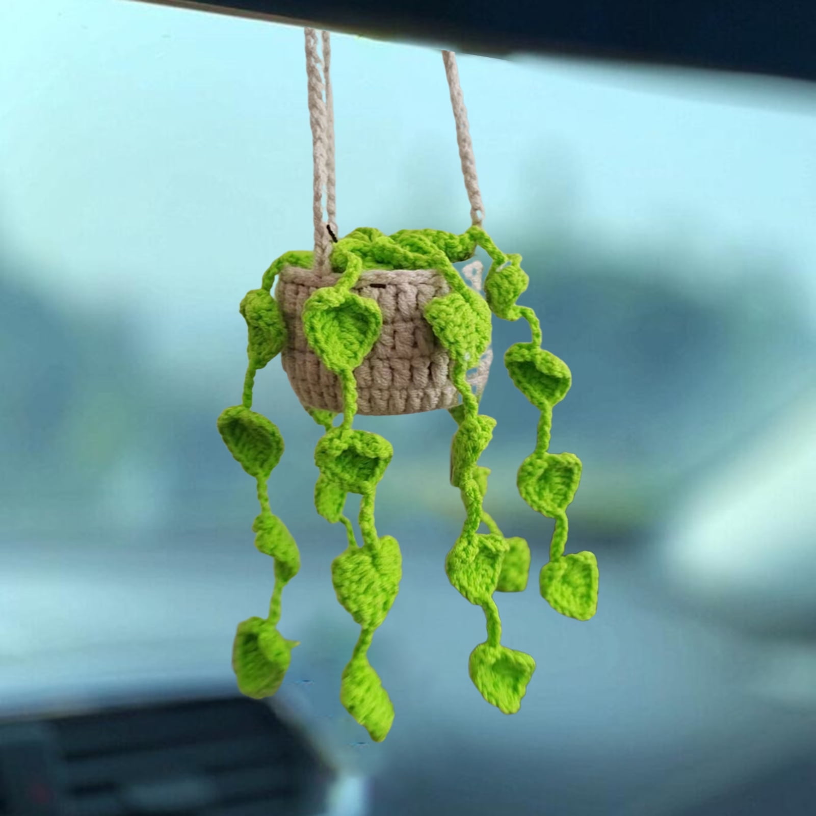Dbuoem Car Mirror Hanging Accessory Handmade Knitted Crochet Potted ...
