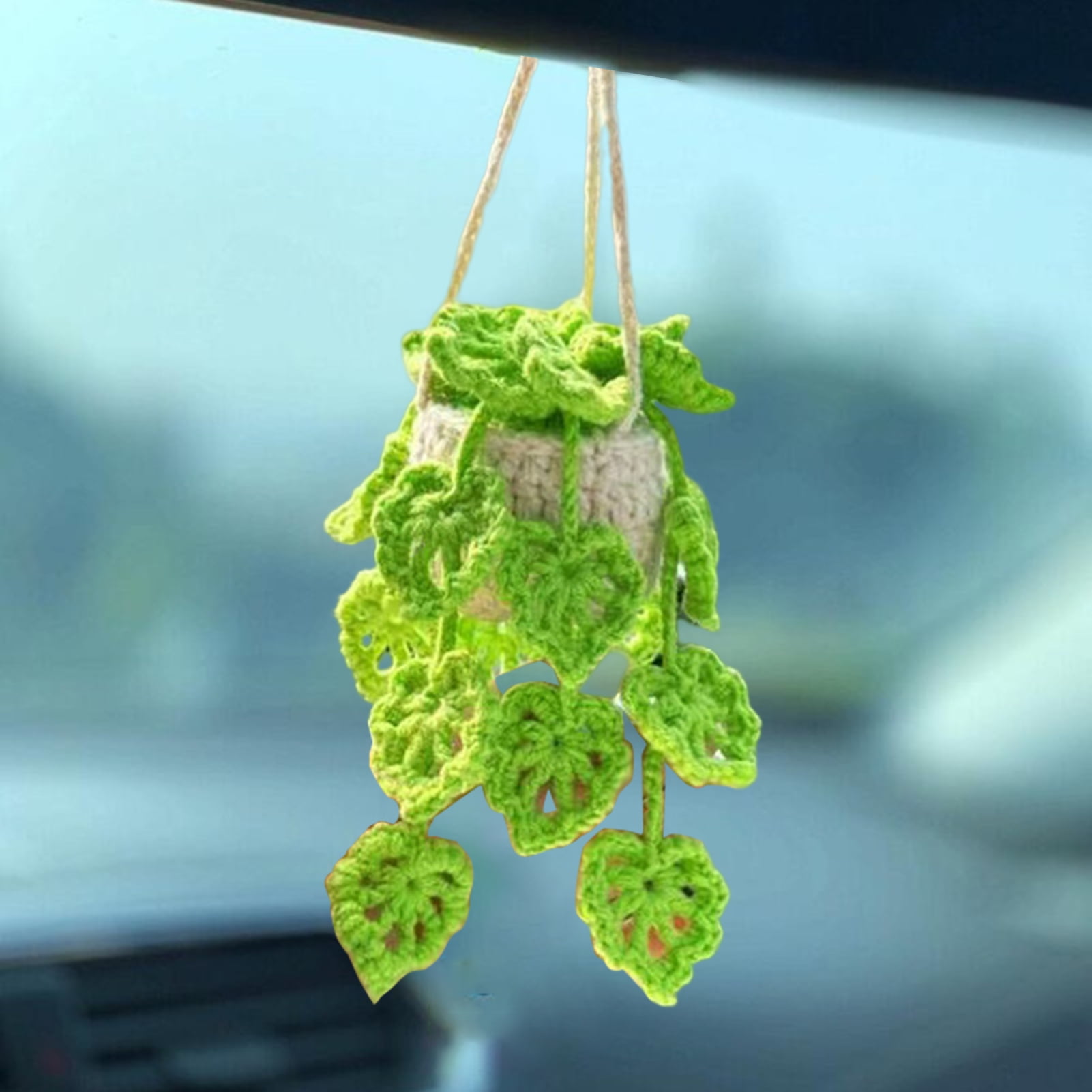 Dbuoem Car Mirror Hanging Accessory Handmade Knitted Crochet Potted ...