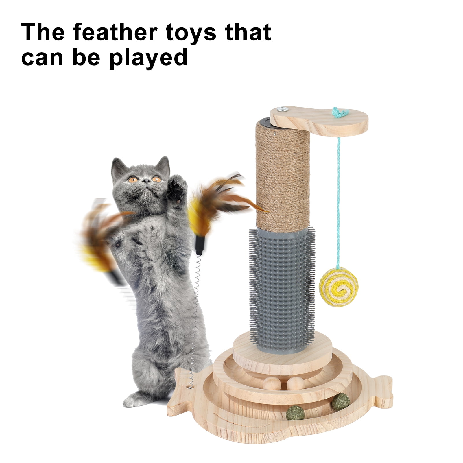 Dbuoem Cat Ball Track Toy,Cat Scratching Post Cat Scratcher with Wooden ...