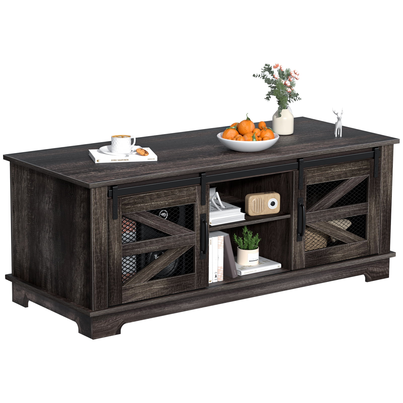 Dbuoem Coffee Table,Barn Style Coffee Table with Storage,Center Table ...