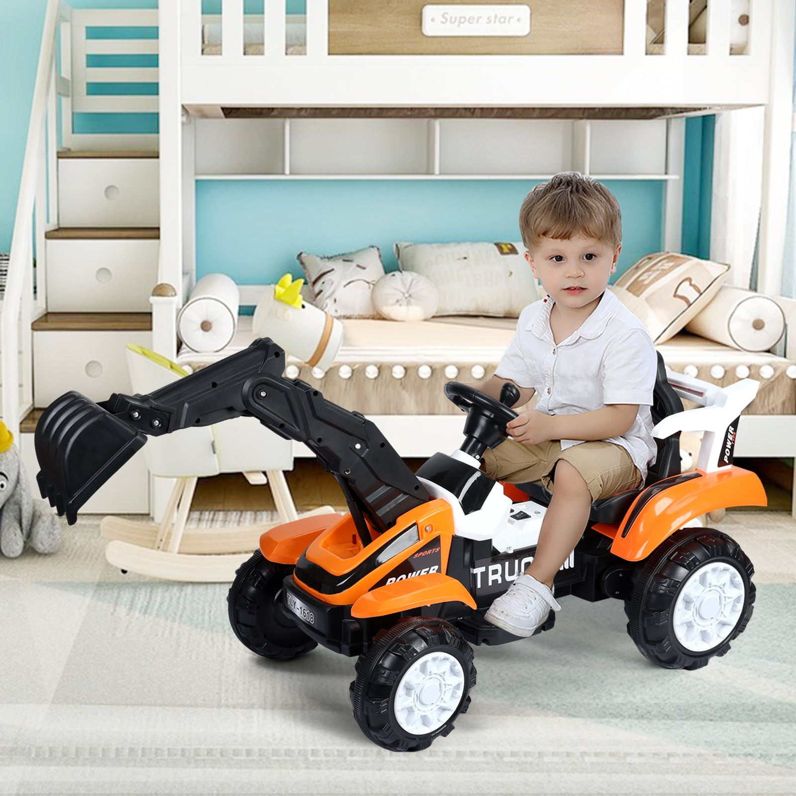Dbuoem Kids(1-8Y) Ride on Excavator,6V Electric Excavator Vehicle ...