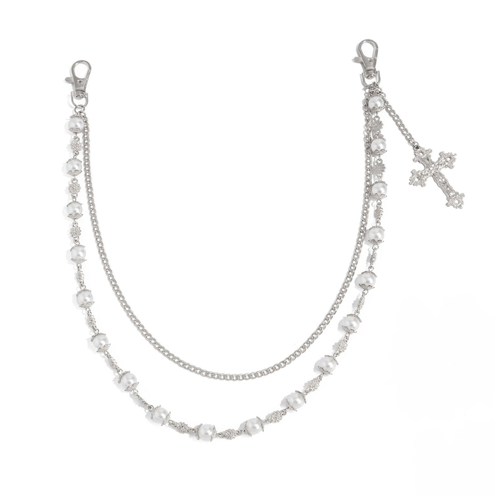 Dbuoem Pants Chain Faux Pearls Metal Flower Decor Wallet Chain Multi ...