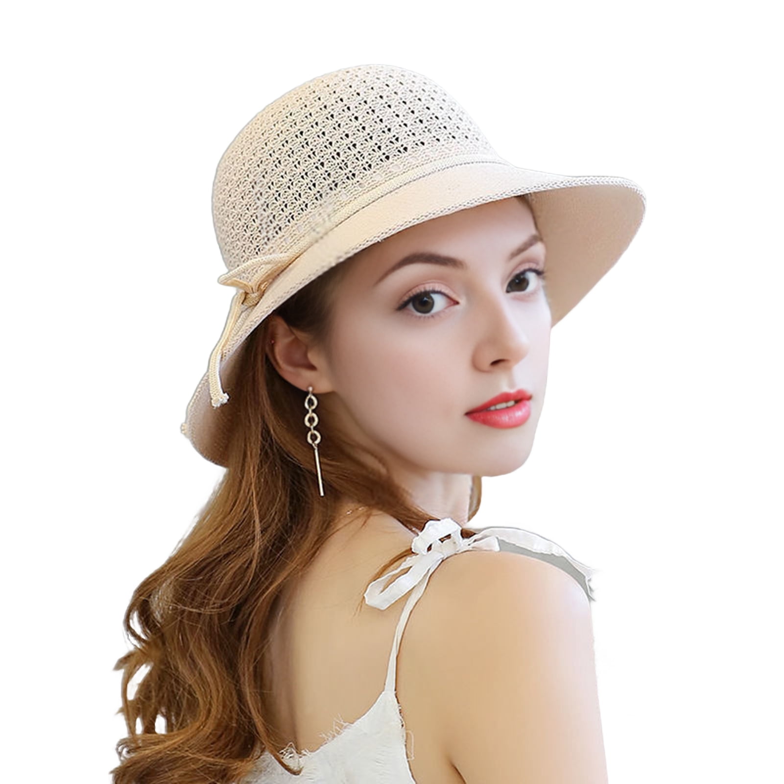 Dbuoem Summer Woven Beach Sun Hat for Women Foldable Crochet Hollow ...
