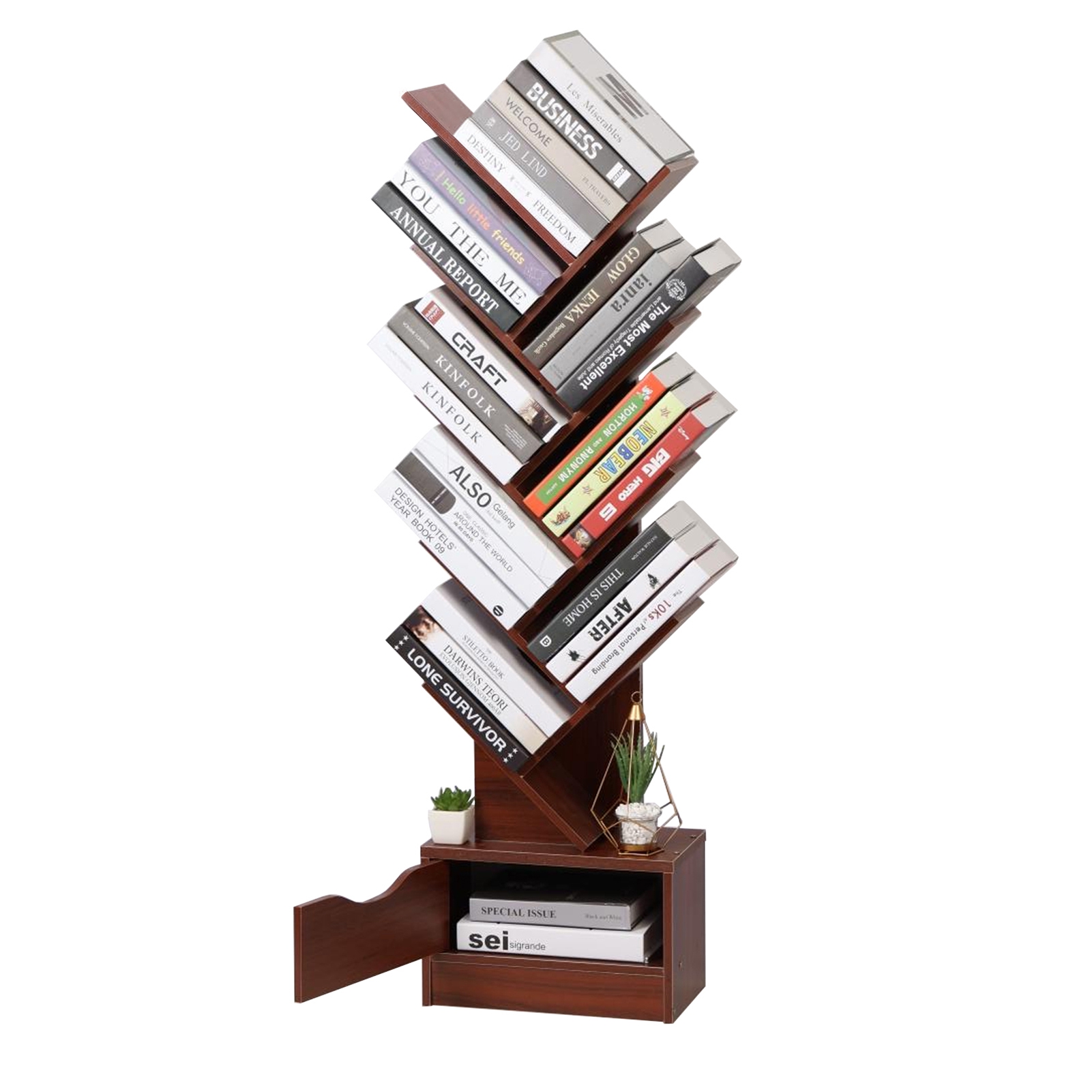 Dbuoem Tree Bookshelf,9 Tiers Bookshelf with Drawer,Modern Storage ...