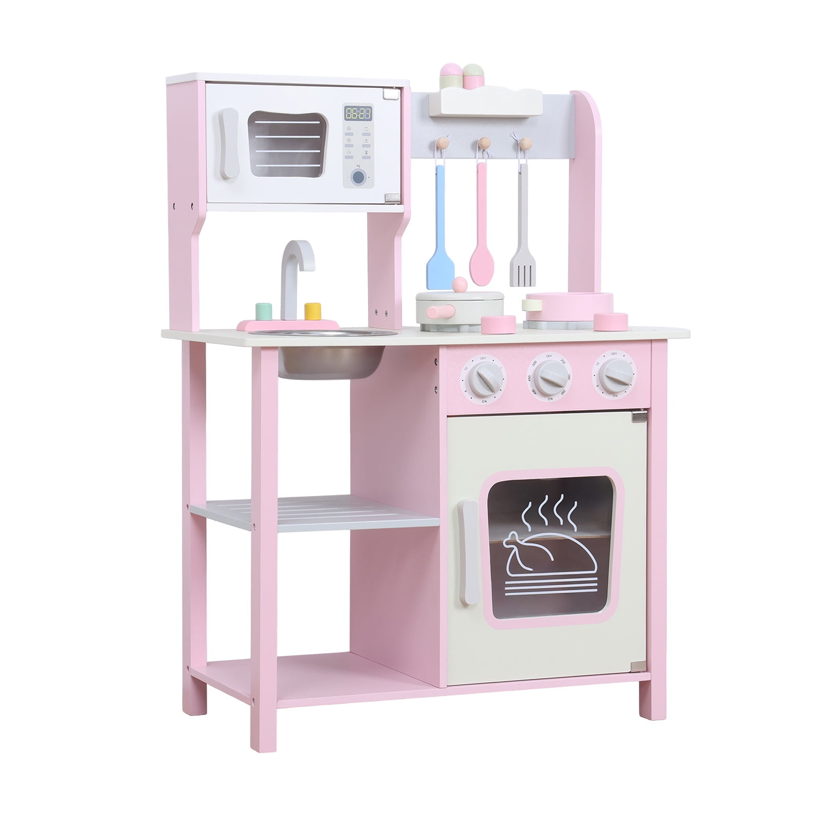 Dbuoem Wooden Play Kitchen,Chef Pretend Play Set Toy Food & Cookware ...
