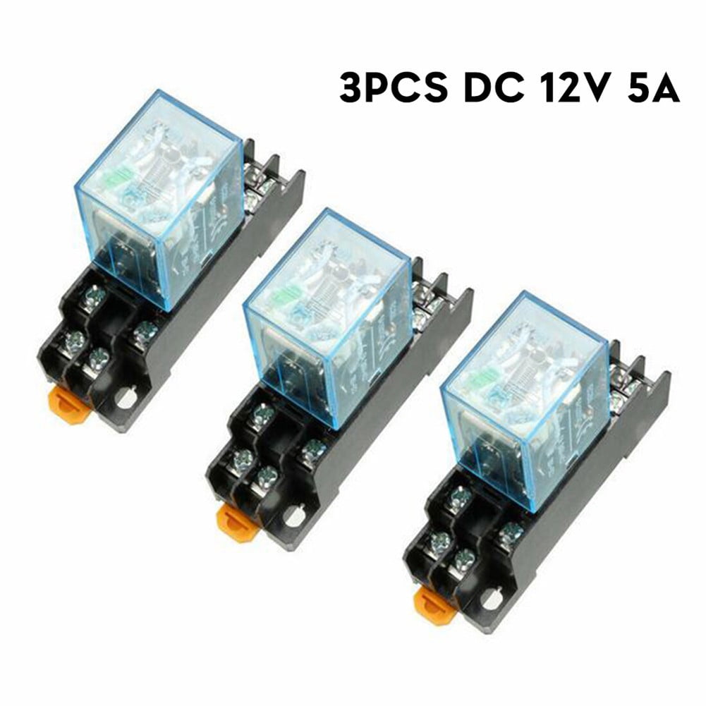 Dc 12V 5A Dpdt Power Relay Set Includes 3 Relays And Sockets For Din ...