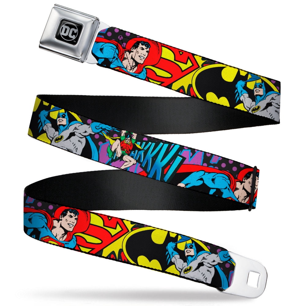 DC Comics Belt, Seatbelt Buckle Belt, Batman Robin Superman Pose Logo ...