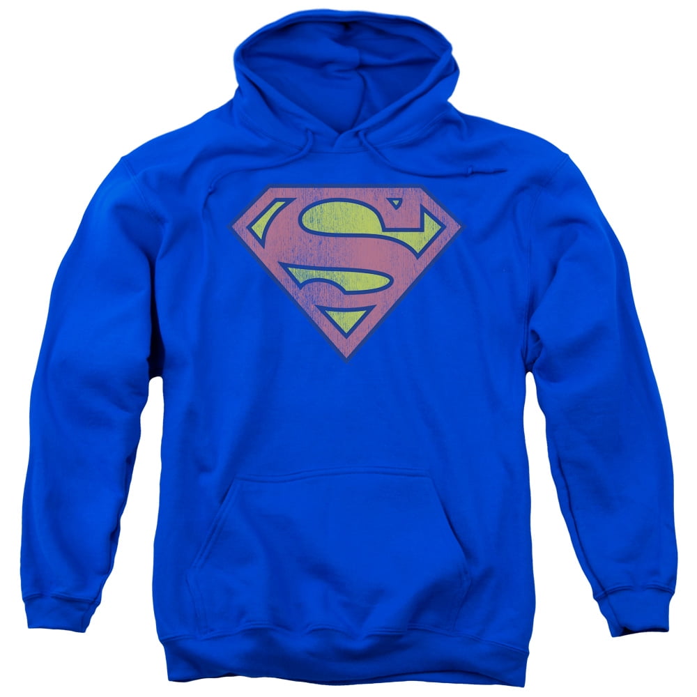 DC Comics Men's Retro Supes Logo Distressed Hooded Sweatshirt Blue ...