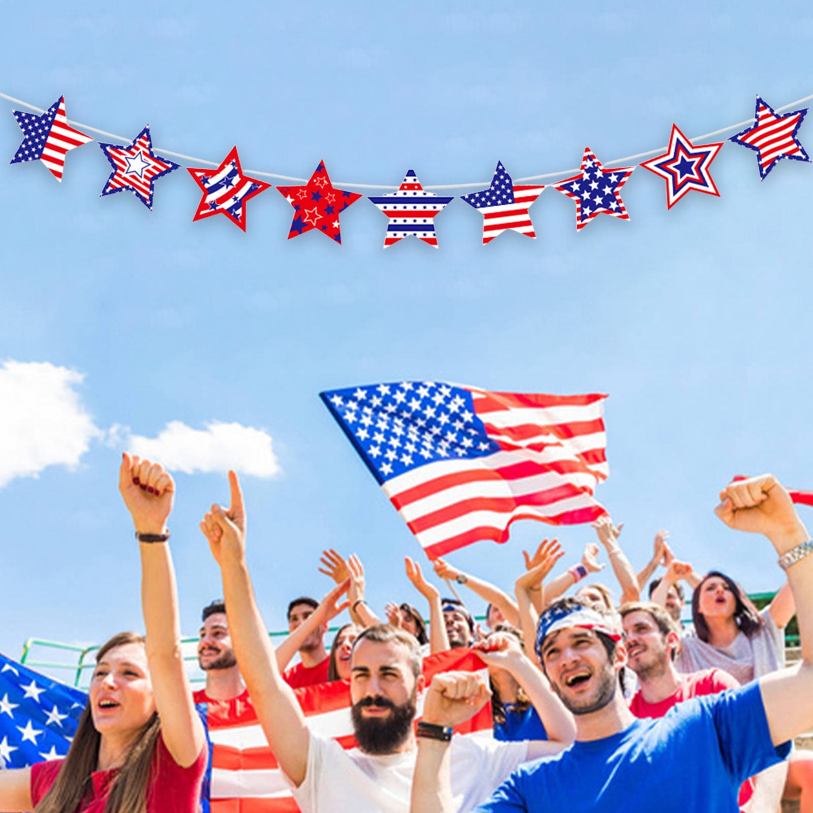 DcGZvy American Flag Banner Patriotic Banner American Flag Bunting ...