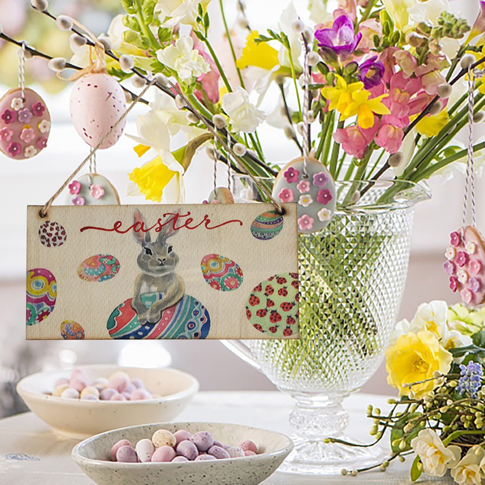DcGZvy Easter Decoration Easter Wooden Sign Wooden Crafts Easter Bunny ...
