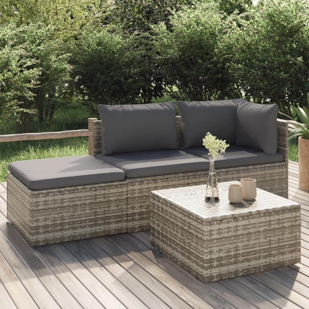Dcenta 4 Piece Patio Set with Cushions Gray Poly Rattan - Walmart.com