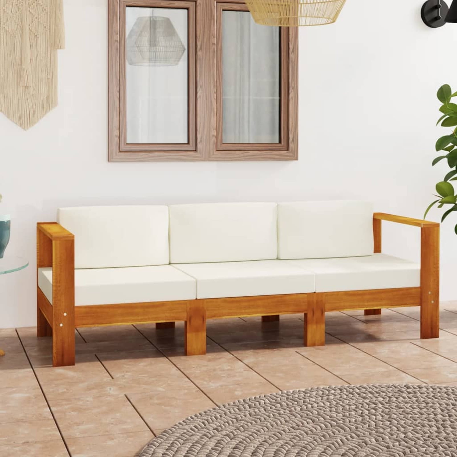 Dcenta 4-Seater Garden Sofa with Cream White Cushions 4 Middle Sofas ...