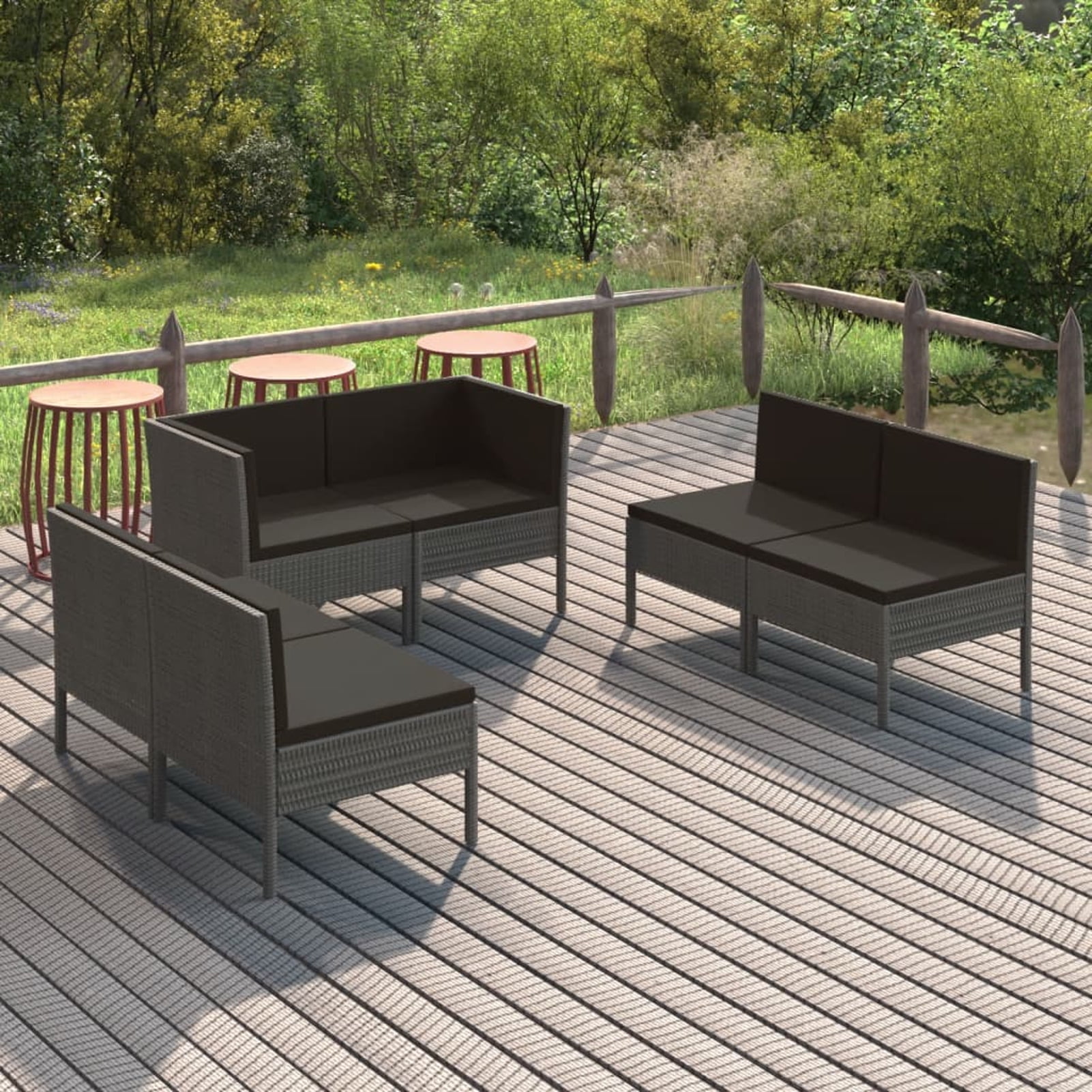 Dcenta 6 Piece Patio Set With Cushions Poly Rattan Gray Sectional Sofa Set Steel Frame For