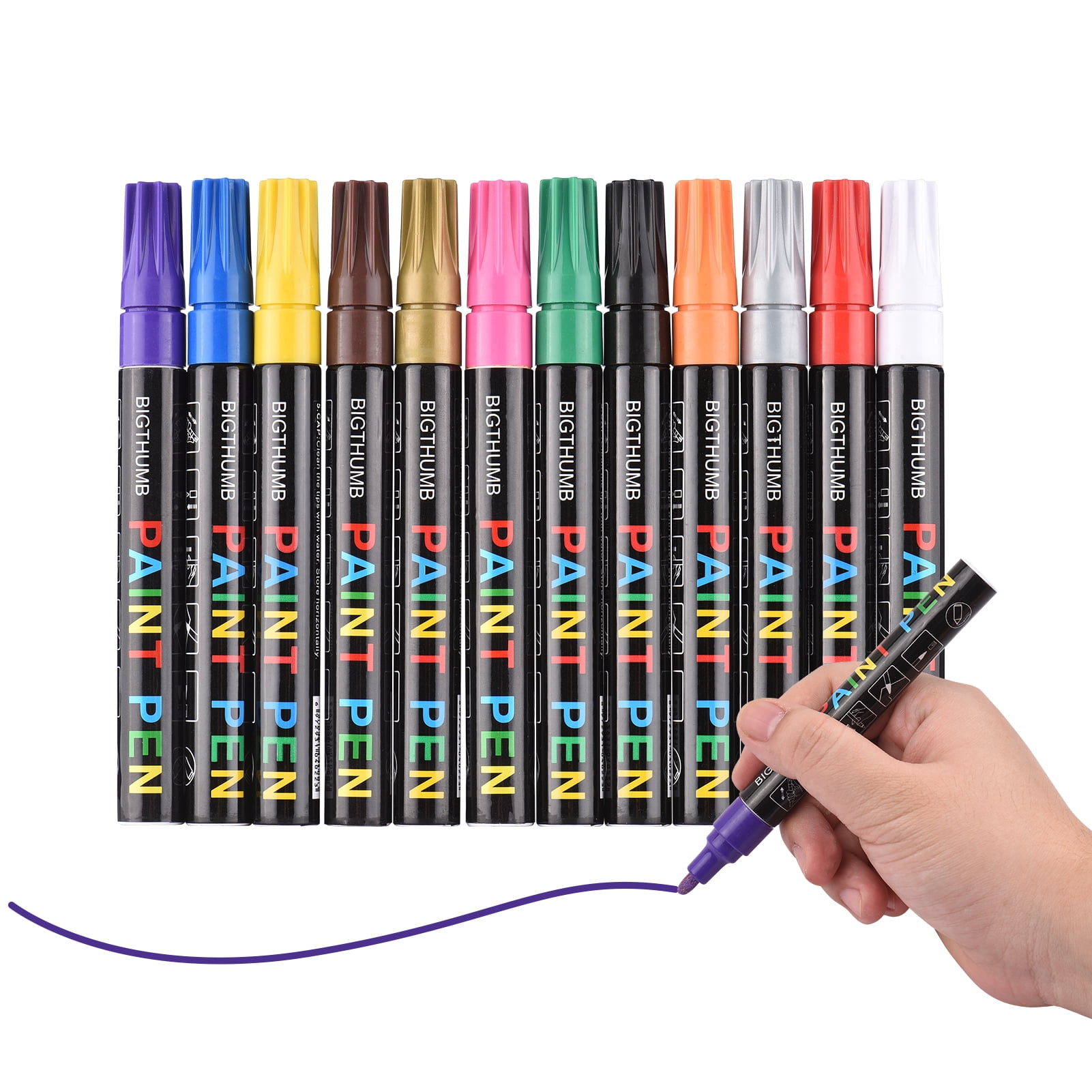 Dcenta BIGTHUMB 12 Colors Paint Pens Oil-Based Paint Marker Set ...