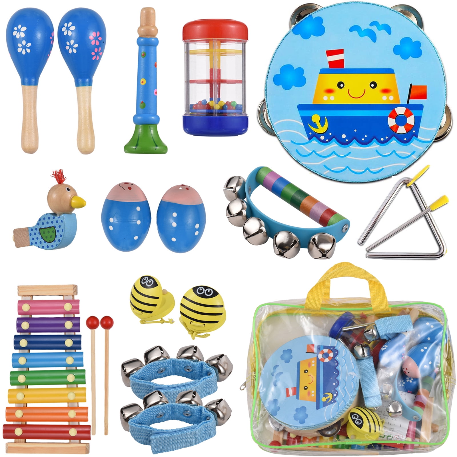 Dcenta Preschool Musical Instruments Set, Baby Play Wooden Percussion ...