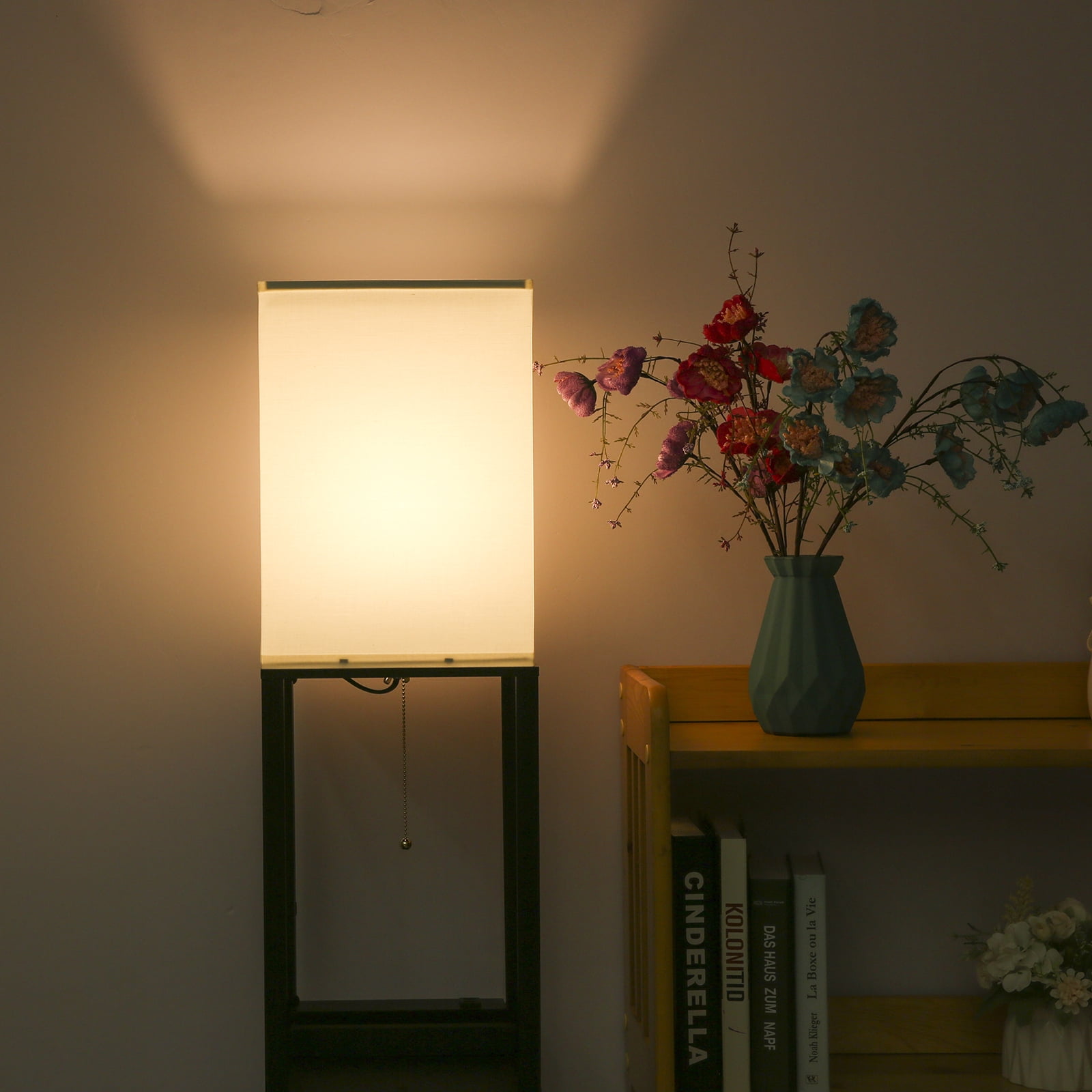 Dcenta LED Floor Lamp with Shelves, Tri-color Bulb, Dual USB, Drawer ...