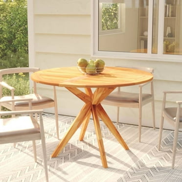 Costway Patio Dining Table Acacia Wood Round Outdoor Bistro Table 4 ...