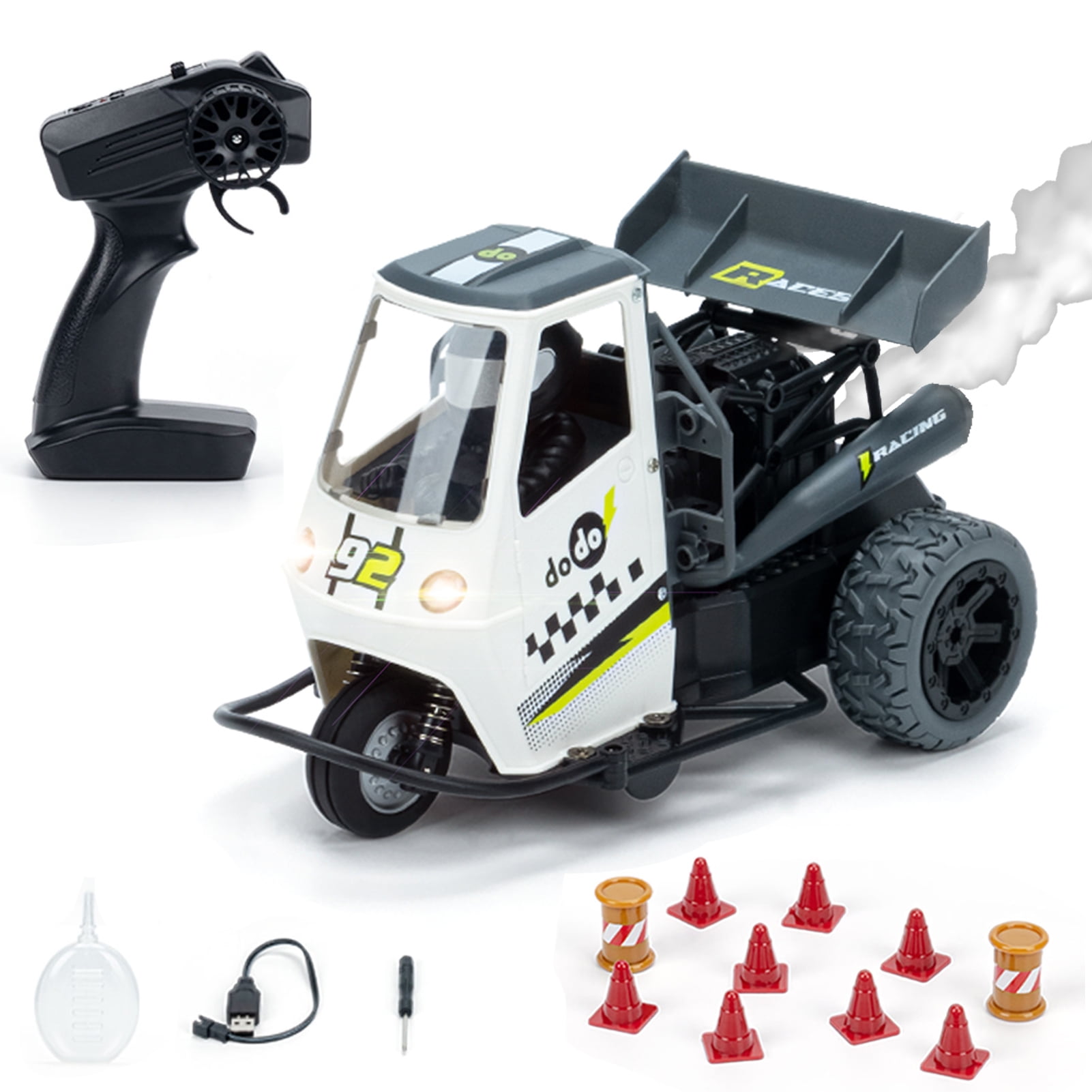 Dcenta RC Motorcycle, 1:16 Scale, High Speed 3 Wheeler with Light Spray ...