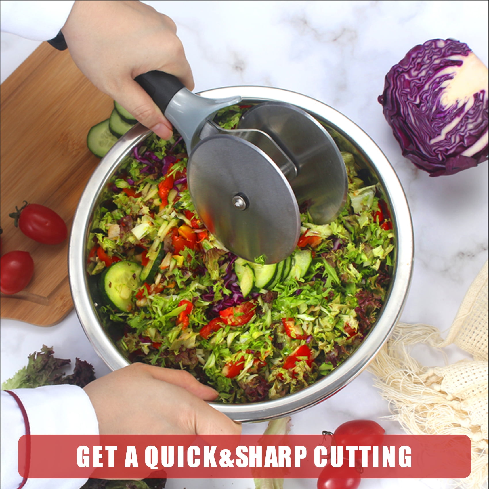 Dcenta Salad-Chopper with Protective-Covers Dual-Wheels Salad-Cutter ...