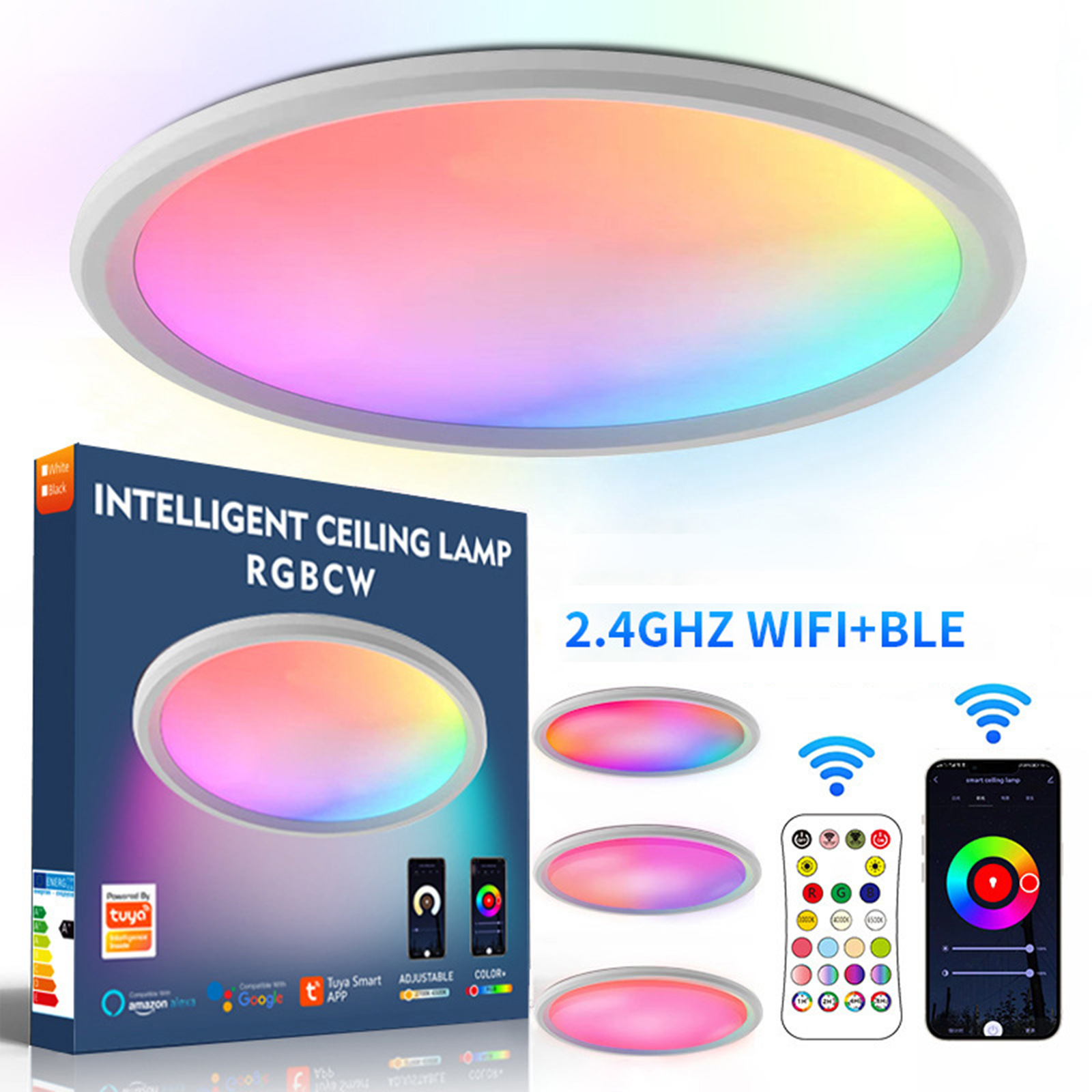 Dcenta Smart Ceiling Light, RGB Color Changing Dimmable Ceiling Light ...