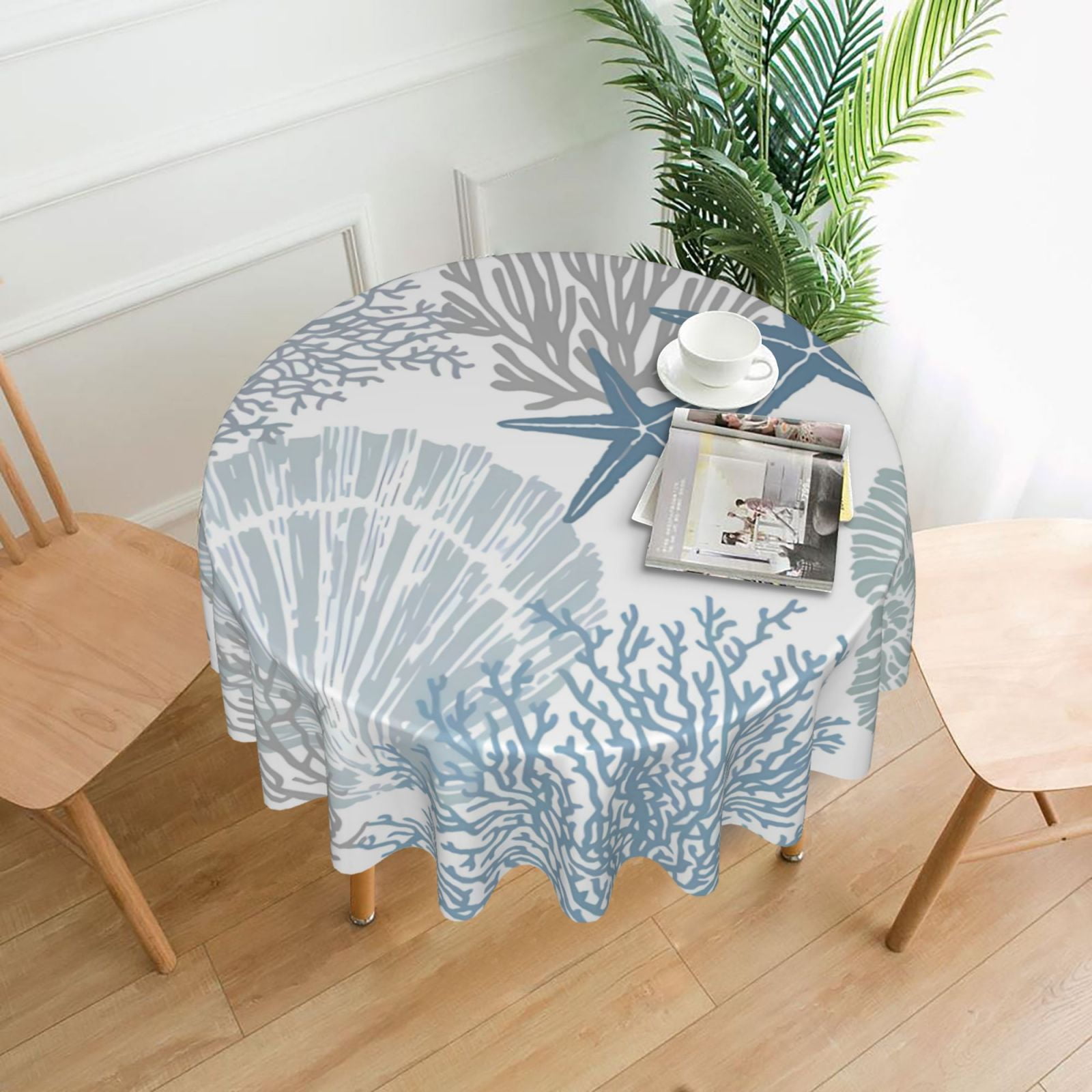 Dchyo Summer Coastal Tablecloth Round Waterproof Rustic Blue Ocean ...