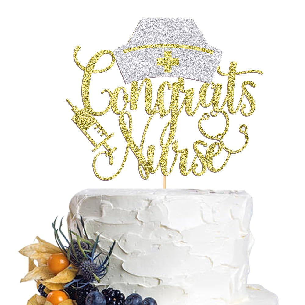 Dcokska Congrats Nurse Cake Topper，Gold and RST1 silver Glitter Nurse ...