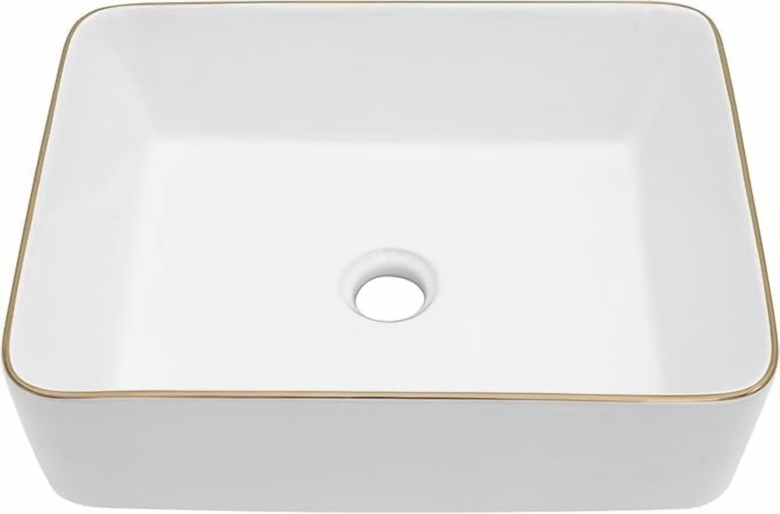 Dcolora 19"x15" Rectangular Vessel Sink with Golden Rim – White Ceramic ...