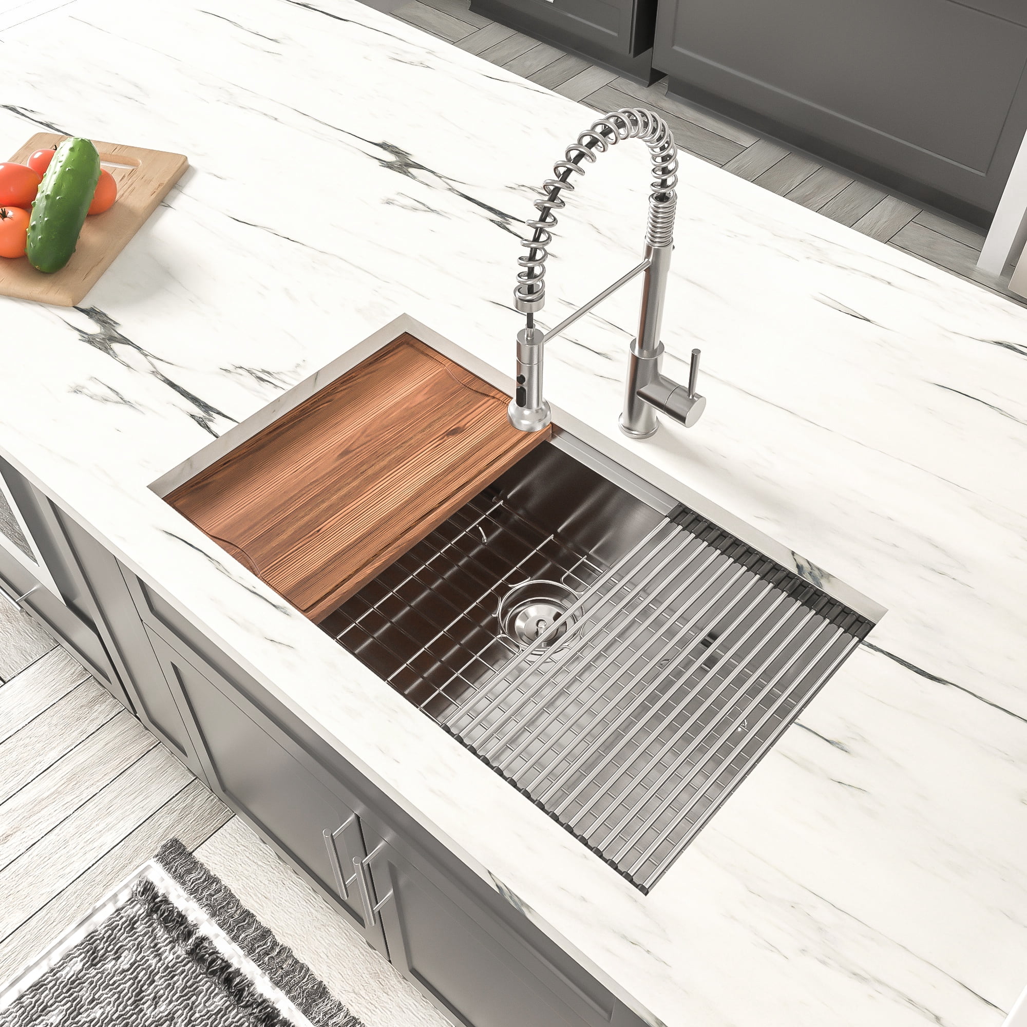 Dcolora 33 Inches Workstation Undermount Kitchen Sink, 16 Gauge ...