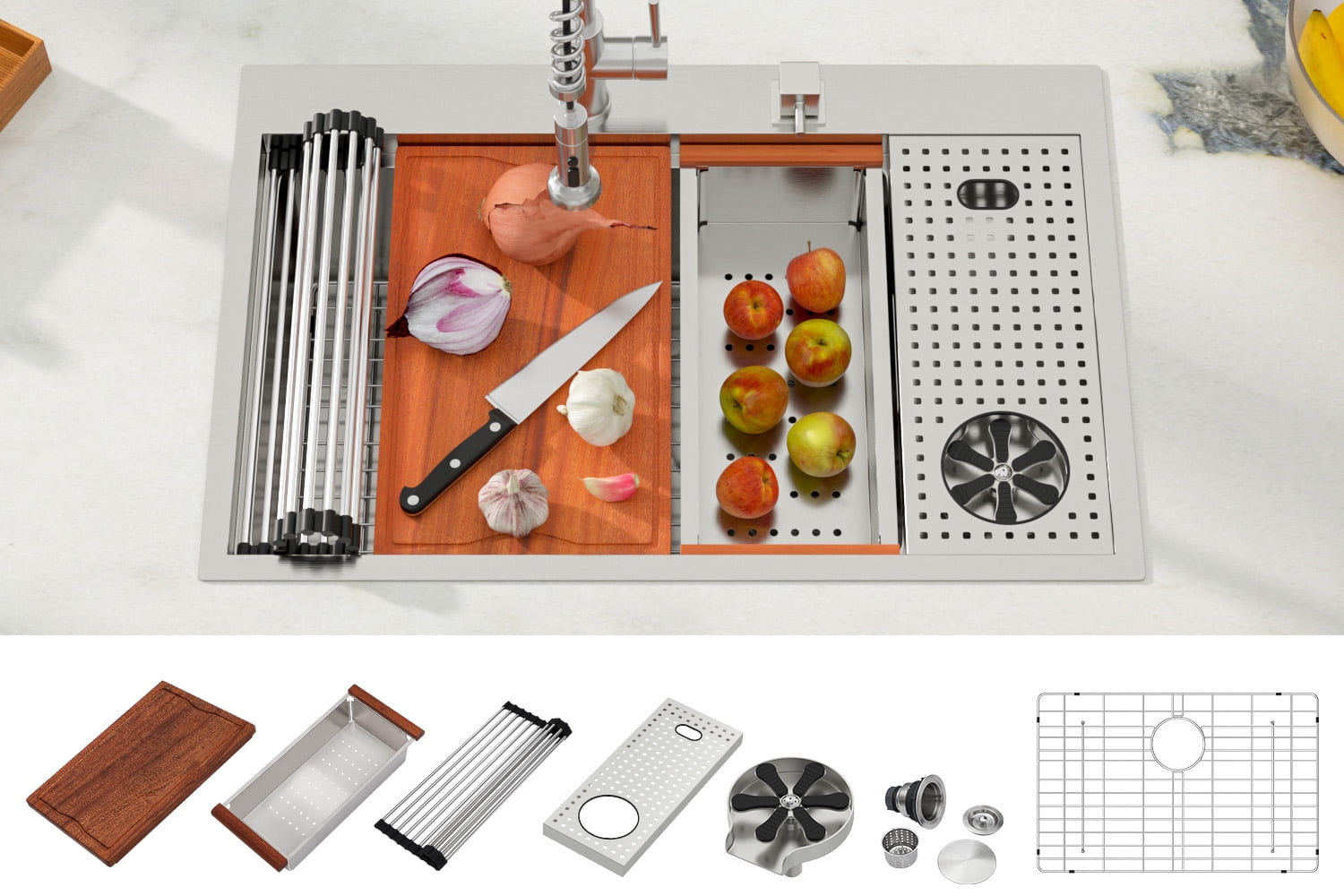 Dcolora 33x22 Galss Rinser Kitchen Sink Smart Workstation Sink 304 ...