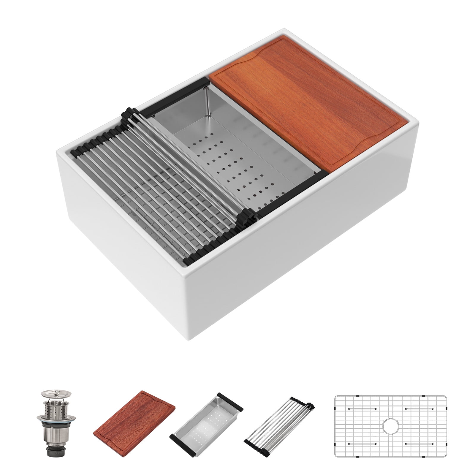 Dcolora White Farmhouse Kitchen Sink Workstation 33 Inch Apron Front ...