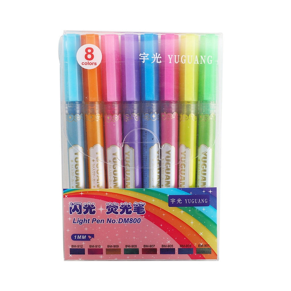 Dcomlko Glitter Color Fluorescent Marker Metal Color Pen Double Line ...