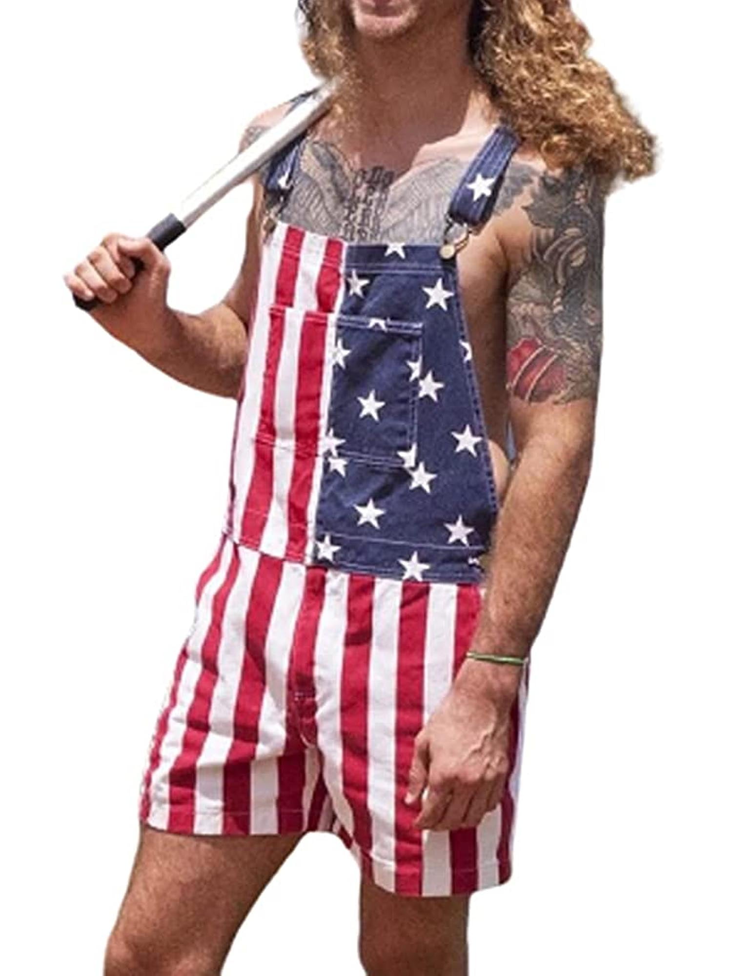 DcoolMoogl Mens Rompers Jumpsuits 4th of July American Flag Overalls ...