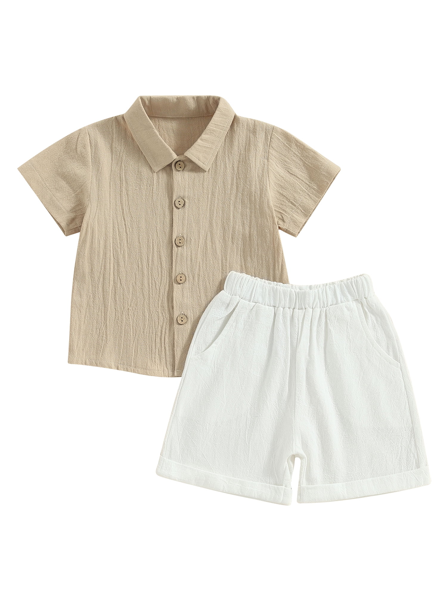 DcoolMoogl Toddler Baby Boy Cotton Linen Shorts Set Short Sleeve Button ...