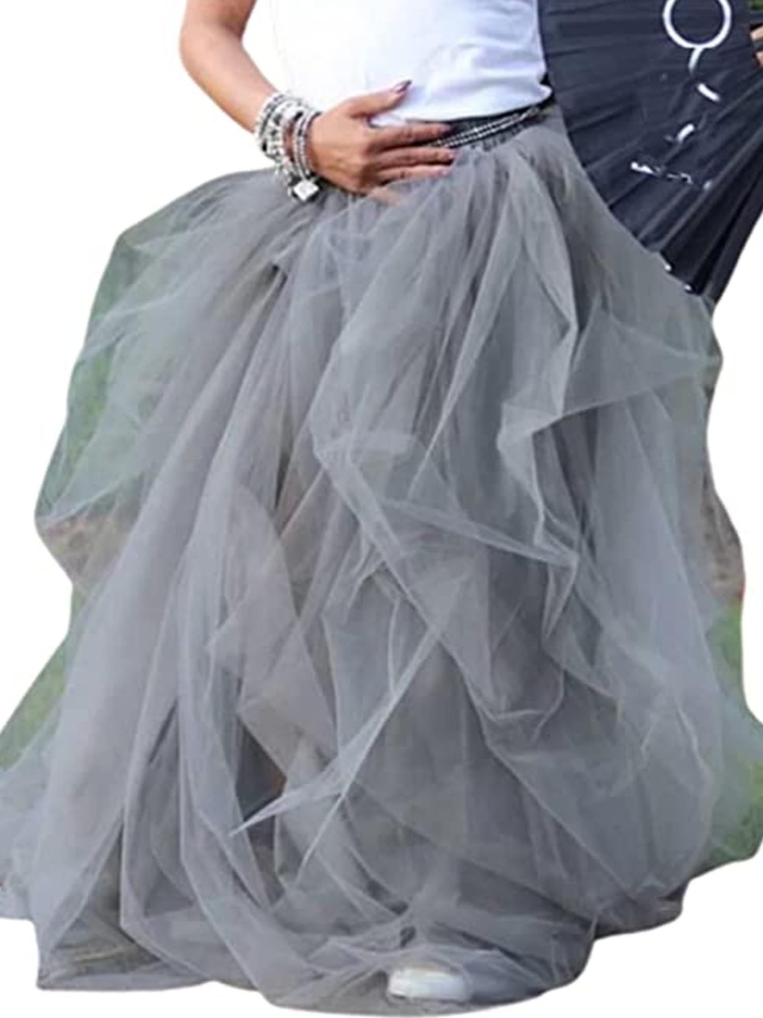 DcoolMoogl Women Hi Slit Tutu Maxi Dress Tulle Ruffle Mesh Lace Long ...