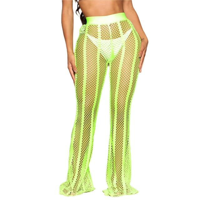 Dcoolmoogl Women Sexy See Through Sheer Mesh Pants Perspective Bikini Cover Up Swimsuit Ruffle