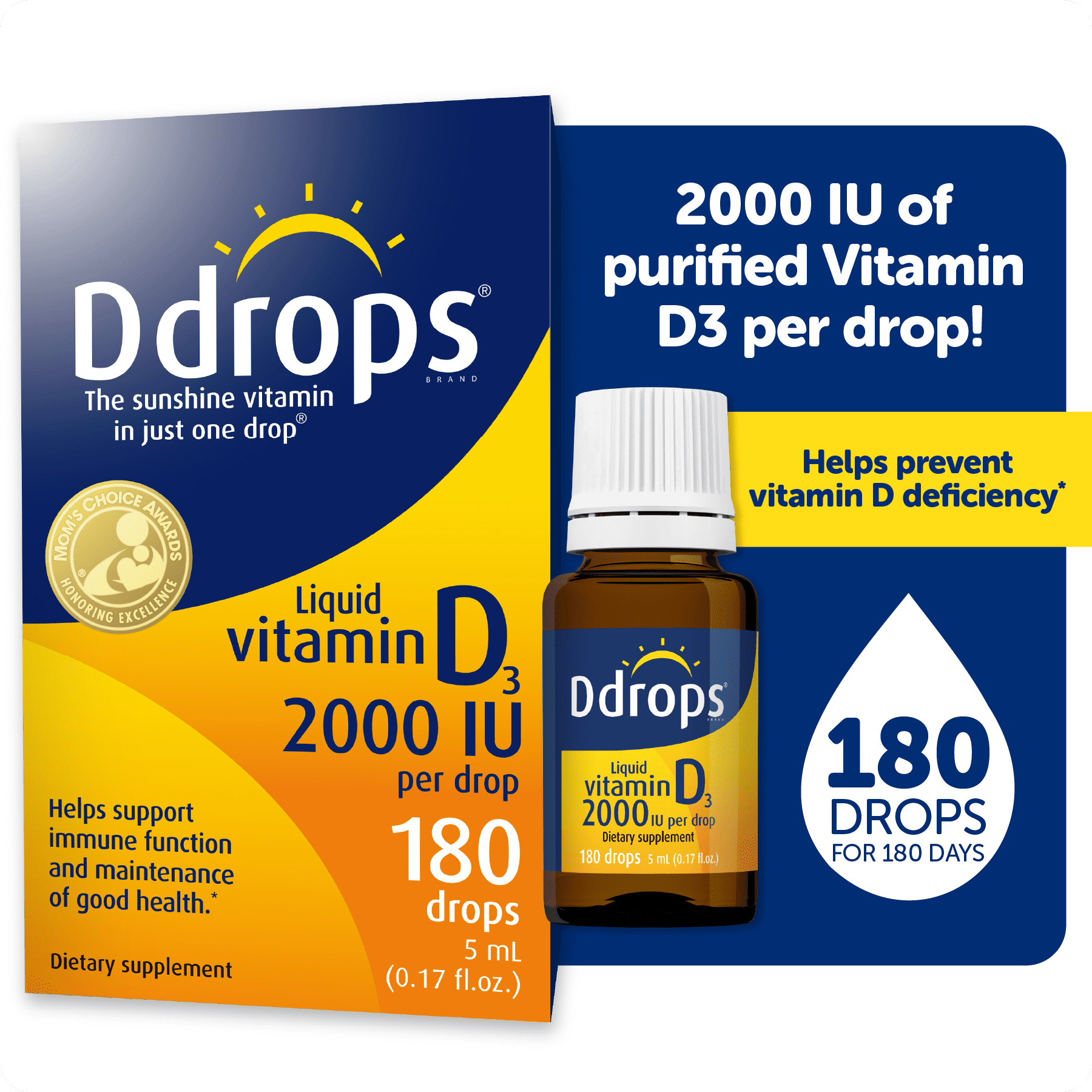 Ddrops Adult Liquid Vitamin D3 Drops, 2000 IU per Drop, 0.17 fl oz ...