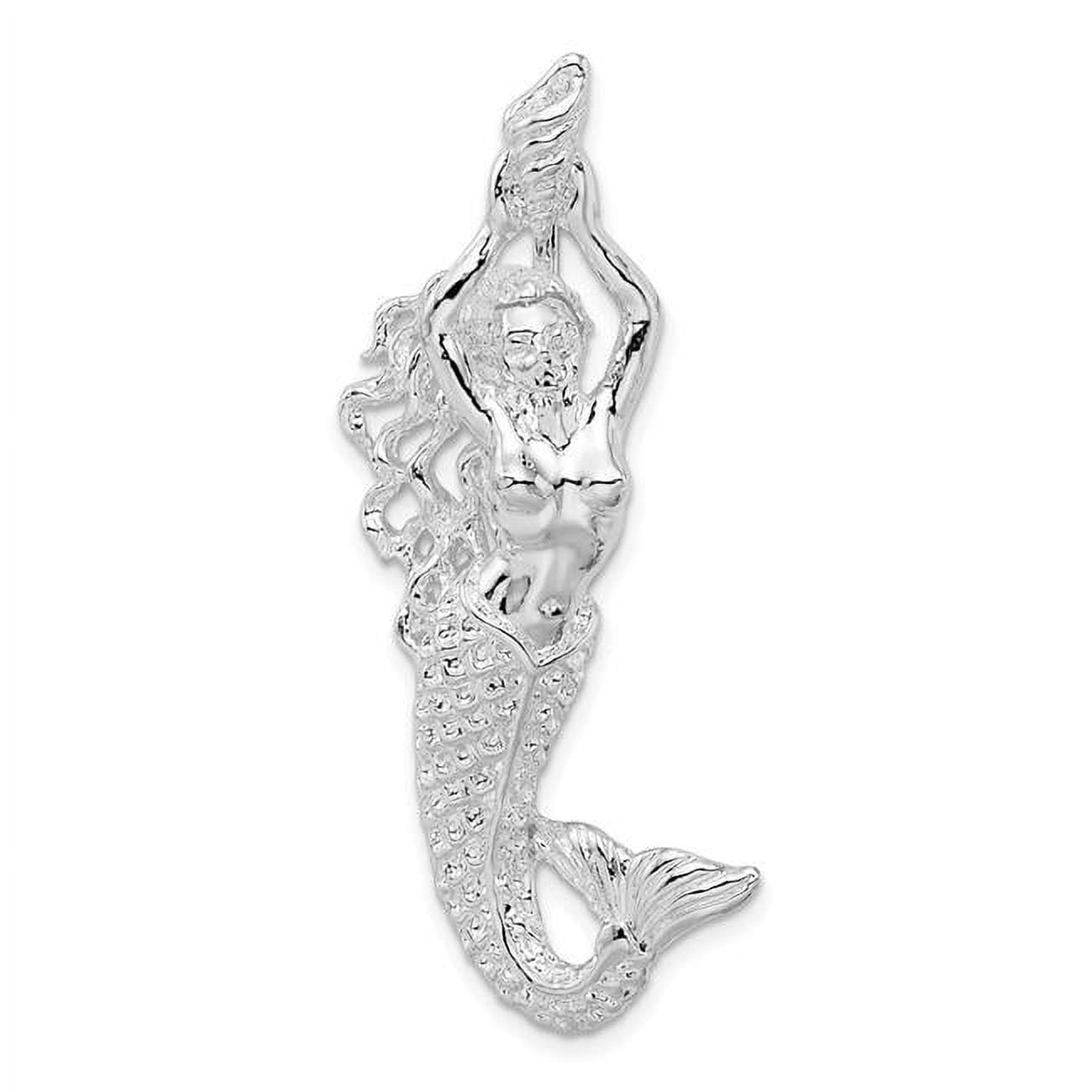 De-Ani Sterling Silver Rhodium-Plated Polished Large Mermaid with Shell ...