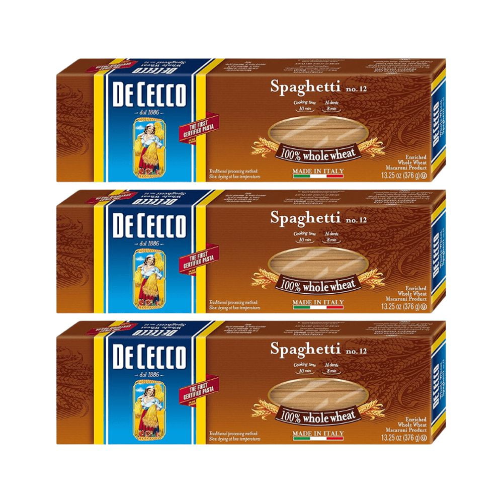 De Cecco 100% Whole Wheat Spaghetti No.12 Pasta, 13.25 oz (Pack of 3 ...