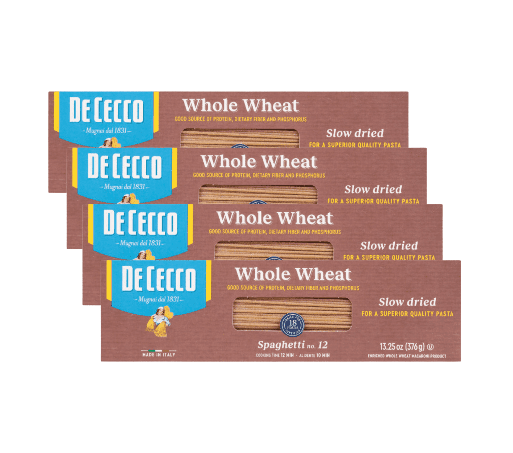 De Cecco 100% Whole Wheat Spaghetti No.12 Pasta, 13.25 oz (Pack of 4 ...