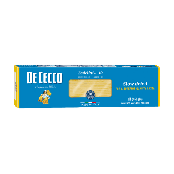 De Cecco Fedelini No. 10 Pasta, 16 oz – Non-GMO, Dairy-Free, Nut-Free ...
