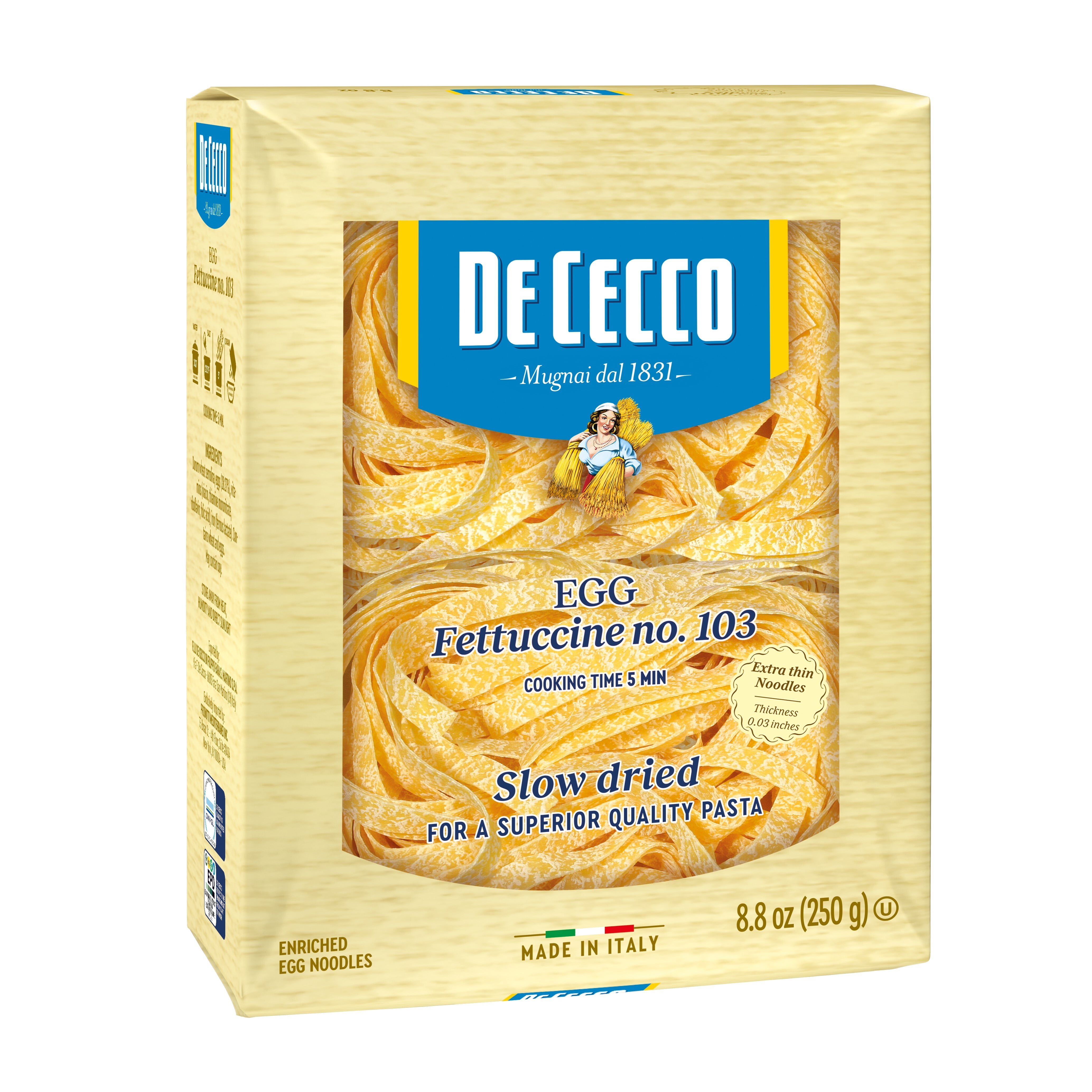 De Cecco High Protein Fresh Egg Fettuccine No.103 Dry Gluten Pasta, 16 ...