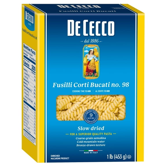 De Cecco Pasta, Fusilli Corti Bucati, 1 Pound (Pack of 12) - Walmart.com
